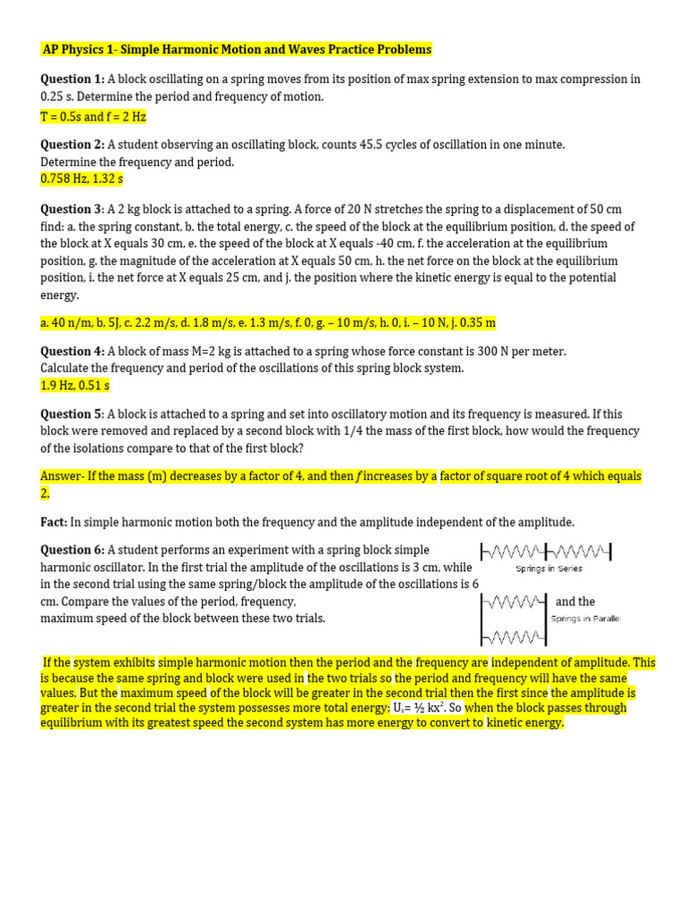 Unit 7 SHM Waves Practice Questions W Answers v3 | PDF | Waves | Oscillation