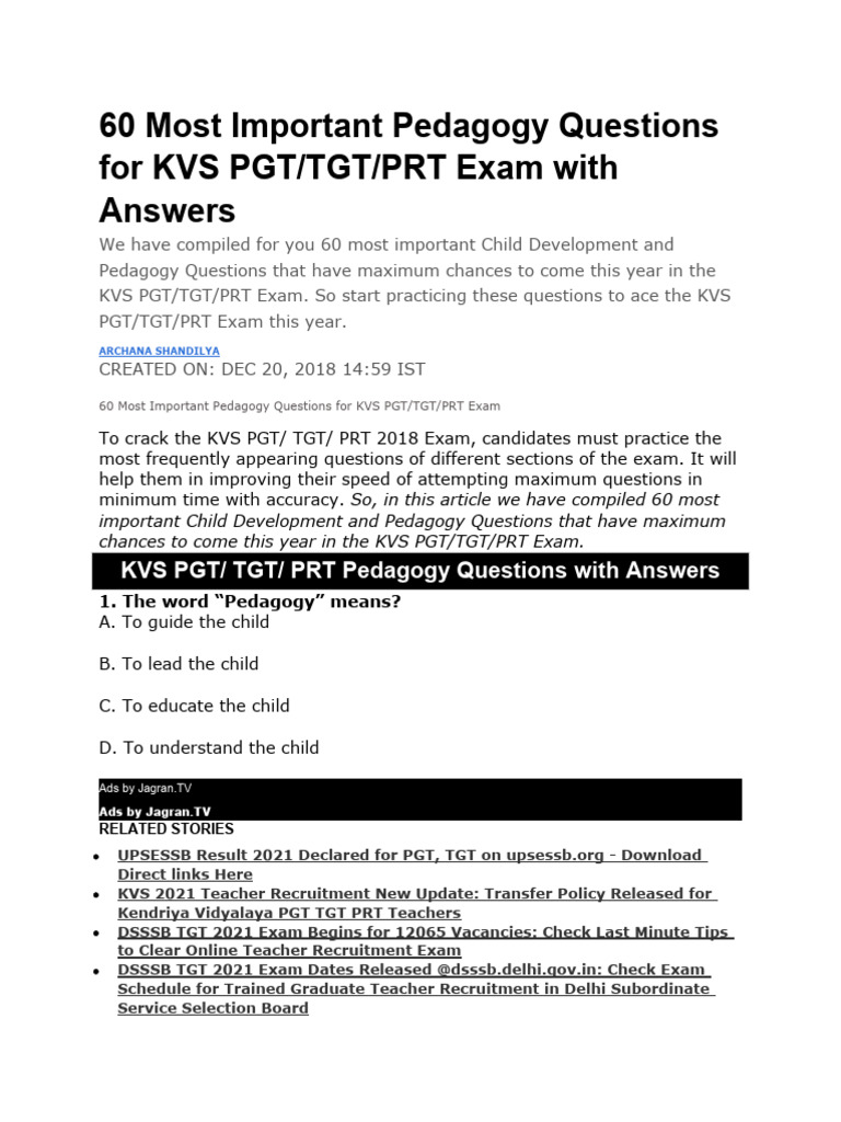 60 Most Important Pedagogy Questions | PDF | Cognitive Development ...