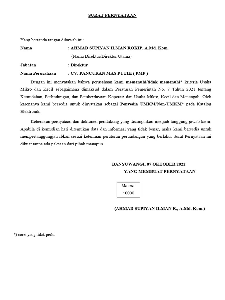 Surat Pernyataan Ukm | PDF