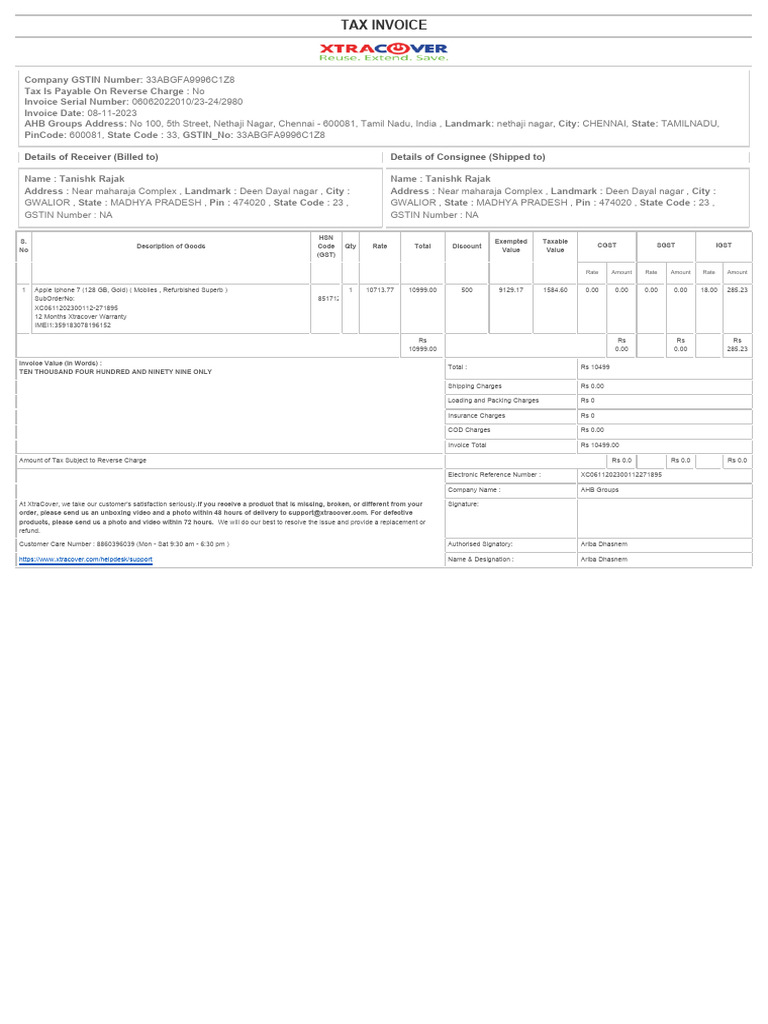 Invoice I Phone 7 | PDF | Economies | Taxation
