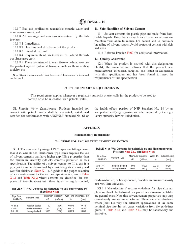 ASTM D2564-12 Solvent Cements For Poly (Vinyl Chloride) (PVC) Plastic ...