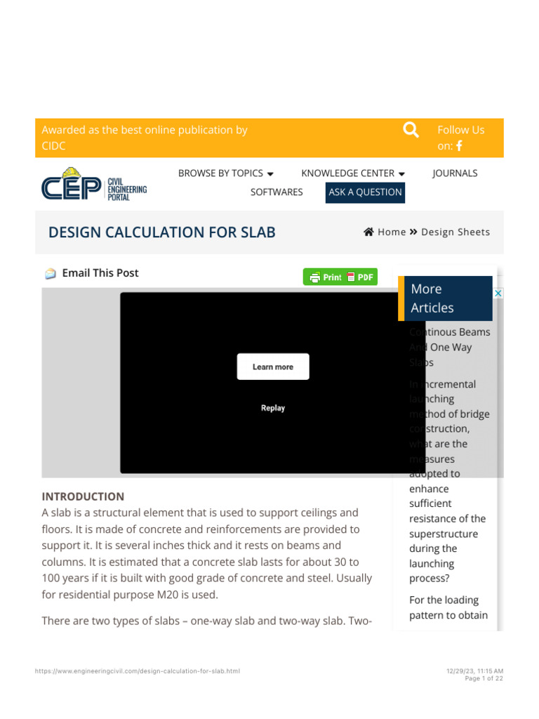 Design Calculation For Slab - Civil Engineering Portal | PDF