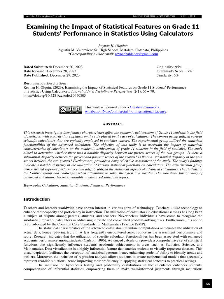 Examining The Impact of Statistical Features On Grade 11 Students ...