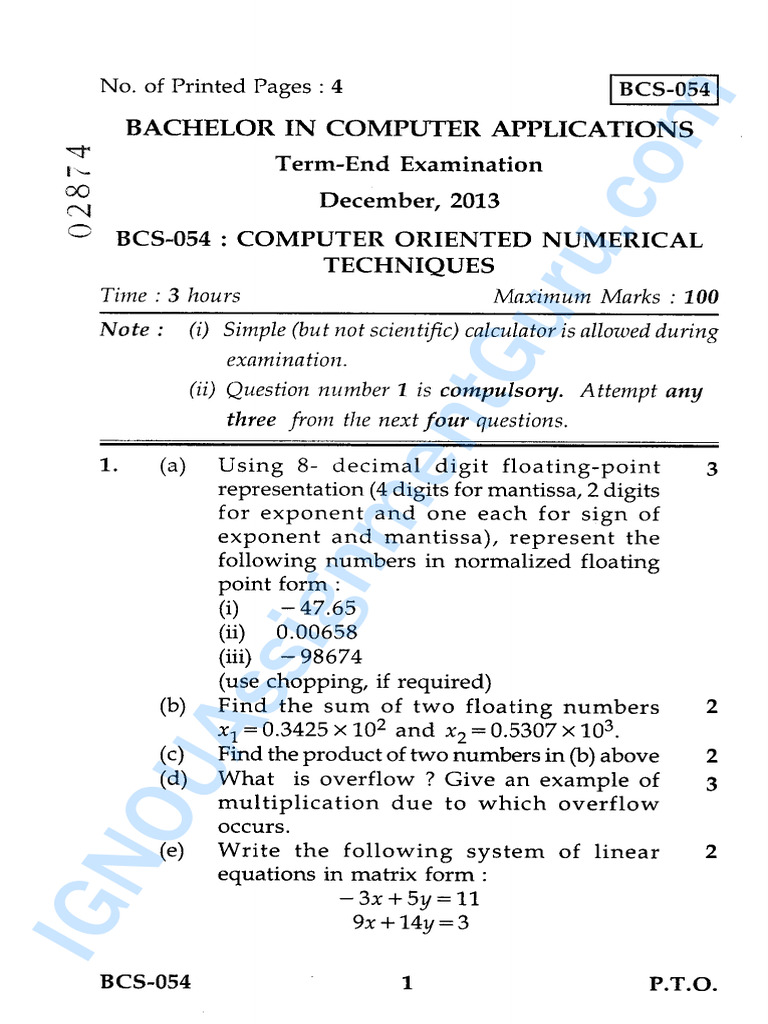 Computer Oriented Numerical Techniques Exam Guide | PDF | Finite Difference | Equations