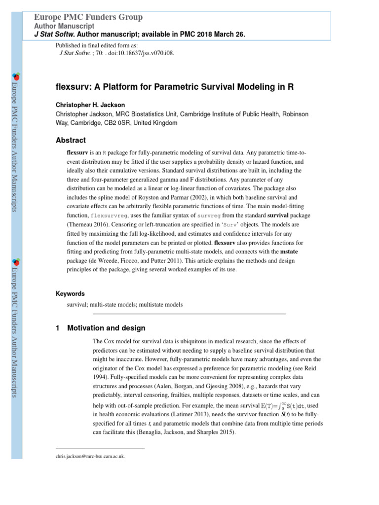 A Platform For Parametric Survival Modeling In R Pdf