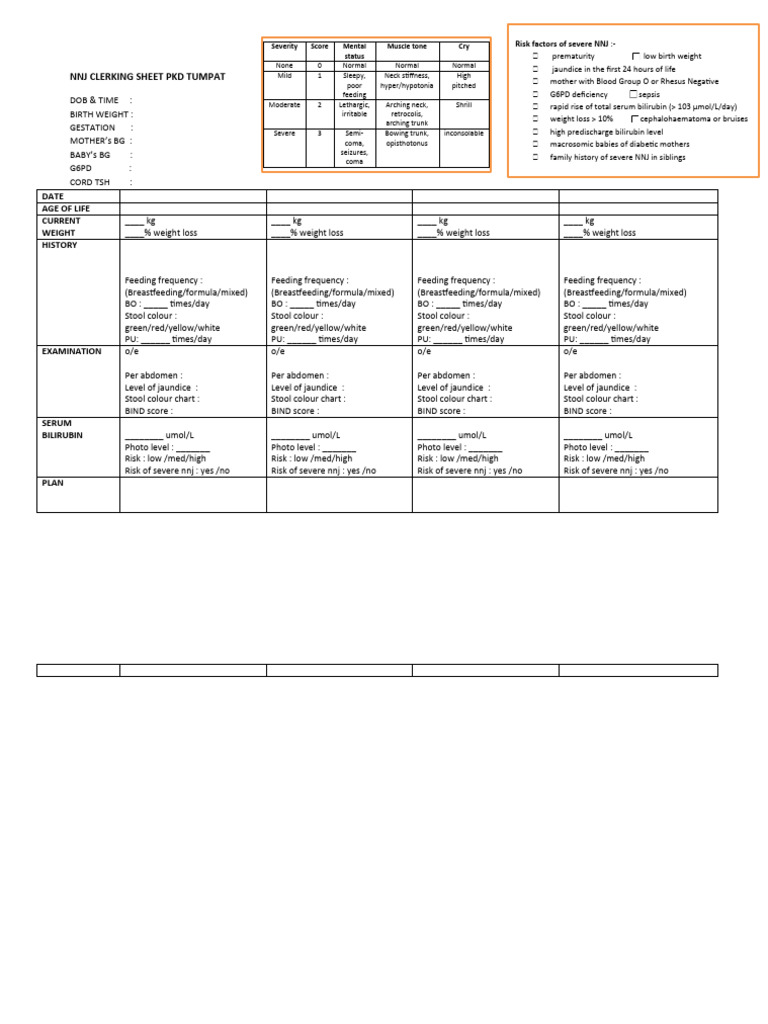 NNJ Clerking Sheet | PDF | Wellness