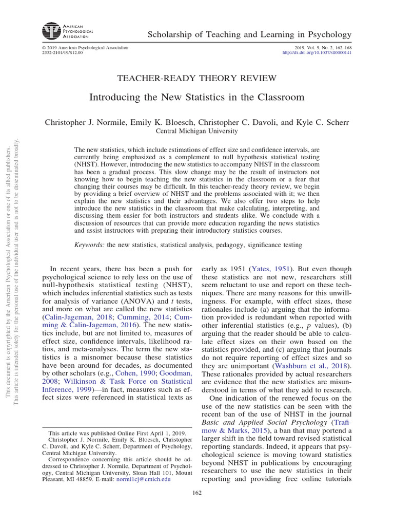 Normile Et Al. (2019) Introducing The New Statistics in The Classroom | PDF