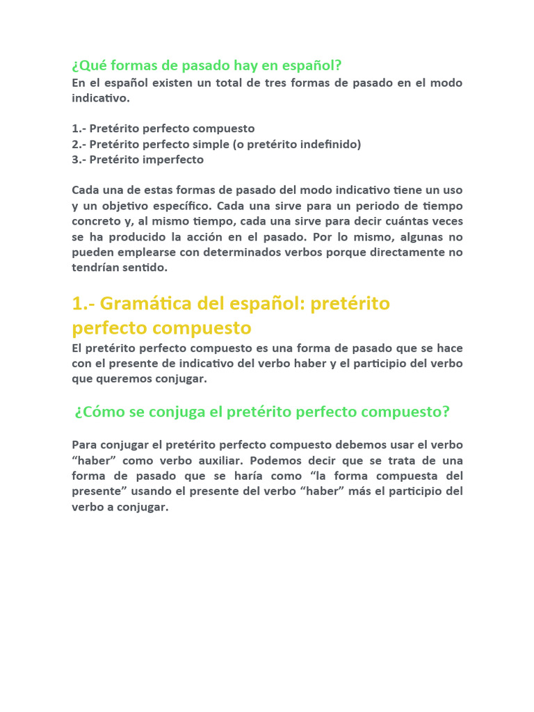 El Pasado en Español | PDF | Verbo | Conjugación gramatical