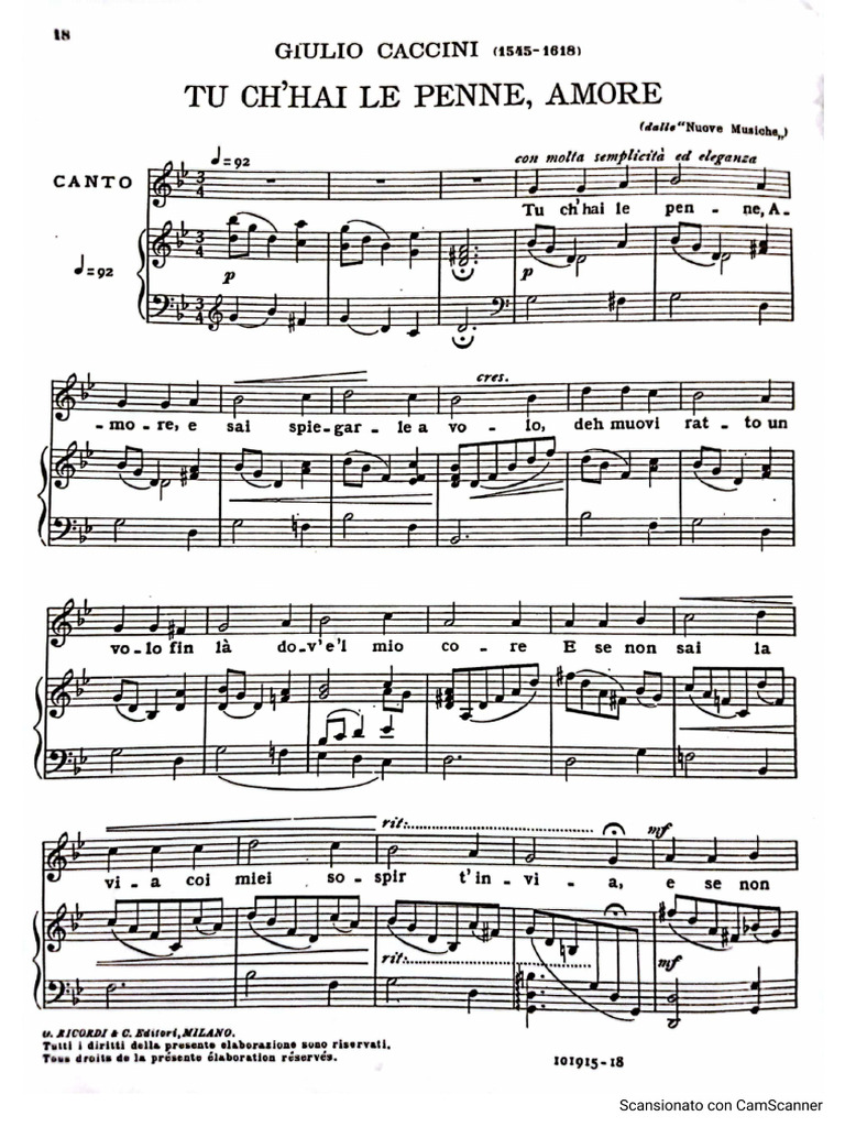 G. Caccini Tu Ch'hai Le Penne, Amore | PDF