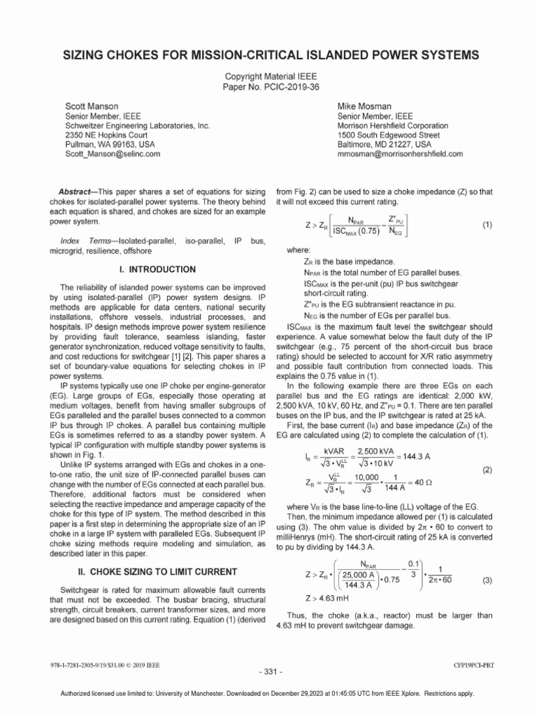 Sizing Chokes For Mission-Critical Islanded Power Systems | PDF