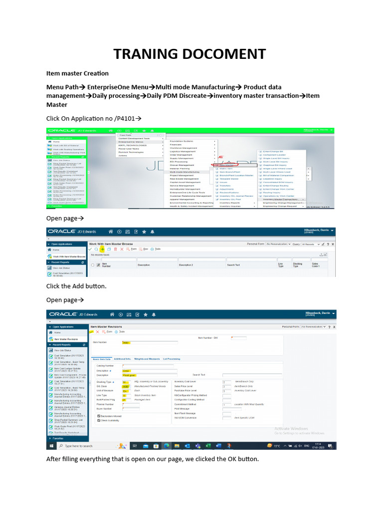 TRANING DOCOMENT Setup | PDF