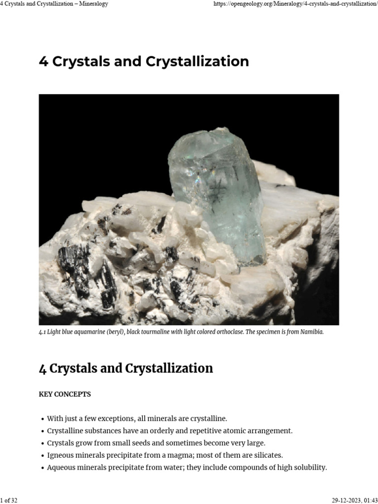 4 Crystals and Crystallization - Mineralogy | PDF | Minerals | Glasses