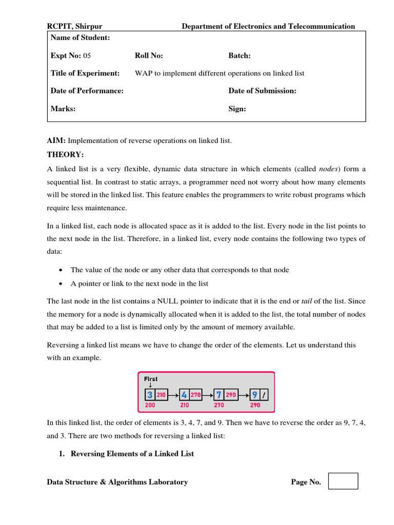 Exp 5 - NLL | PDF | Pointer (Computer Programming) | Algorithms And Data Structures