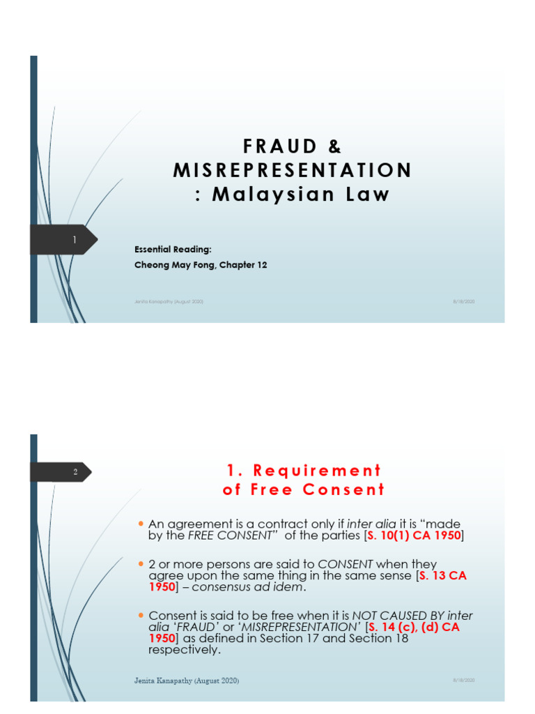 Fraud Misrepresentation - Malaysian Law | PDF