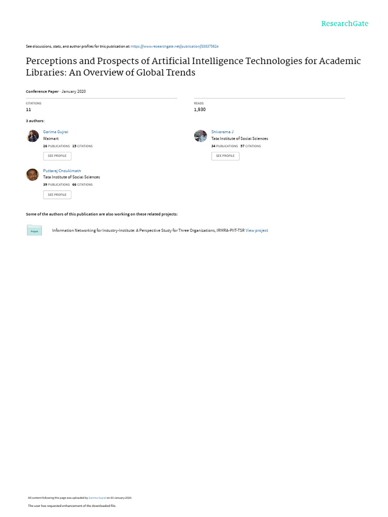Perceptions and Prospects of Artificial Intelligence Technologies For Academic Libraries: An ...