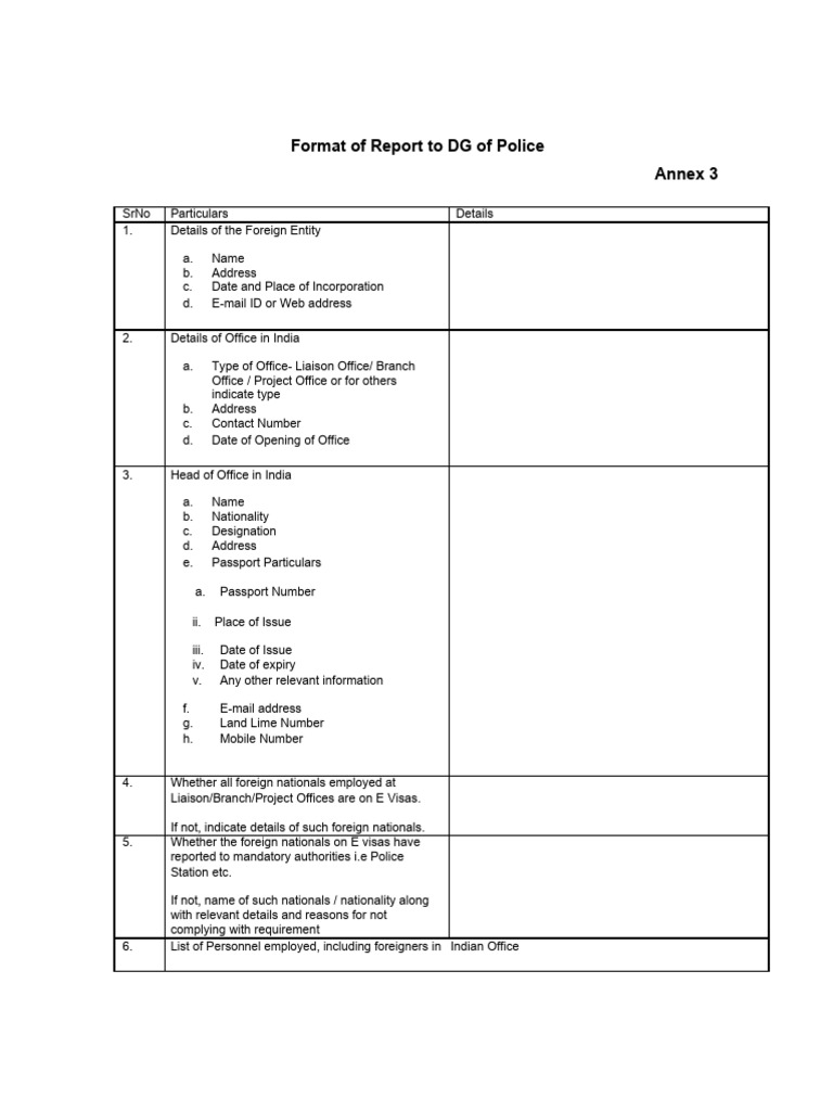 Format of Report To DG of Police-16.05.2016 | PDF | Travel Visa ...