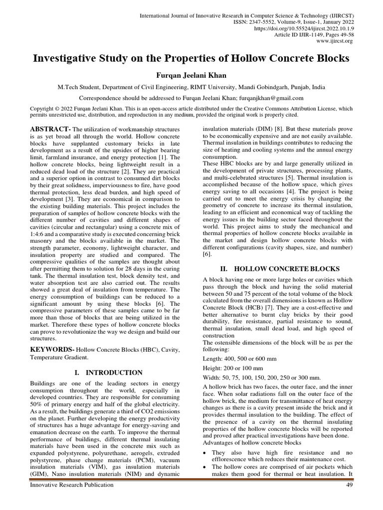 9 Investigative Study On The Properties of Hollow Concrete Blocks | PDF