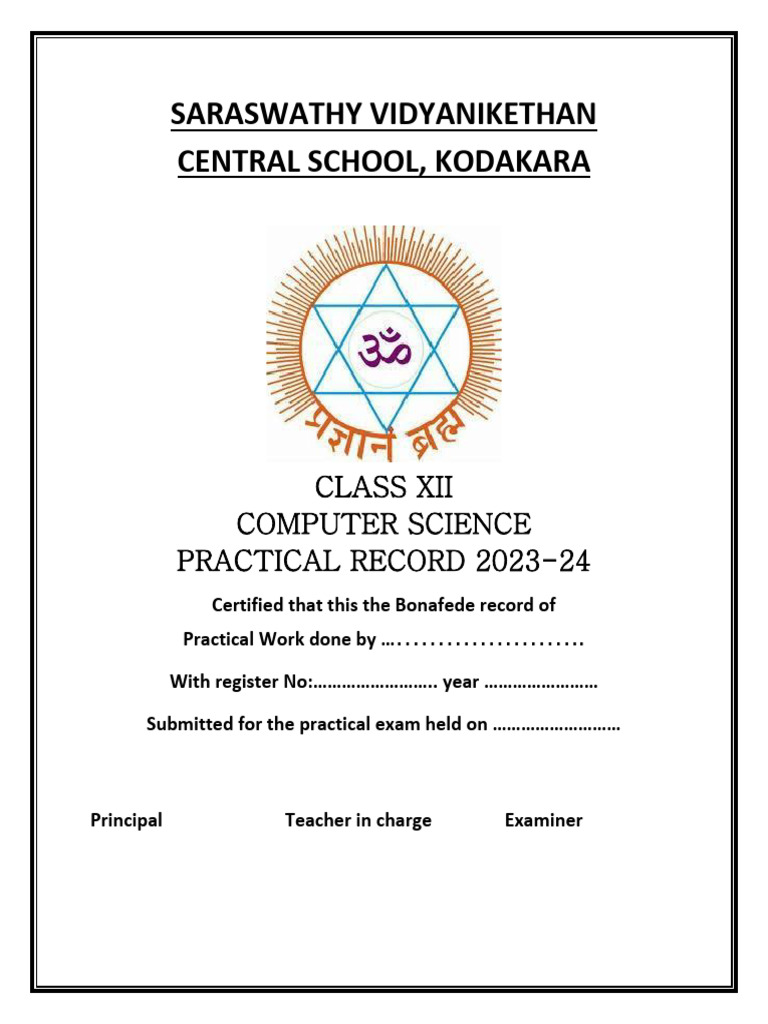 Class XII Computer Science Practical Record | PDF | Games & Activities | Teaching Methods ...