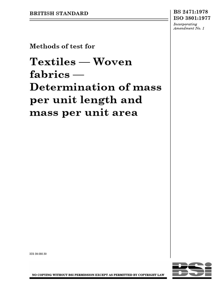 BS 2471 1978, ISO 3801 1977 Methods of Test For Textiles. W | PDF ...