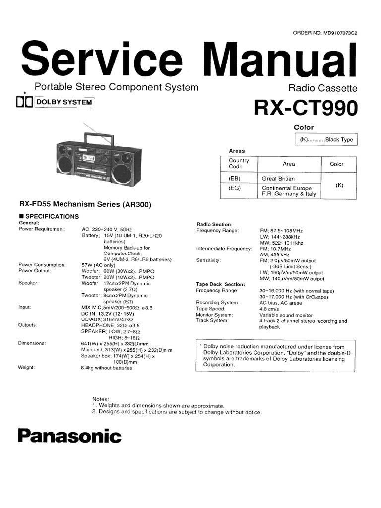 panasonic - rx-ct990 - دفترچه سرویس | PDF