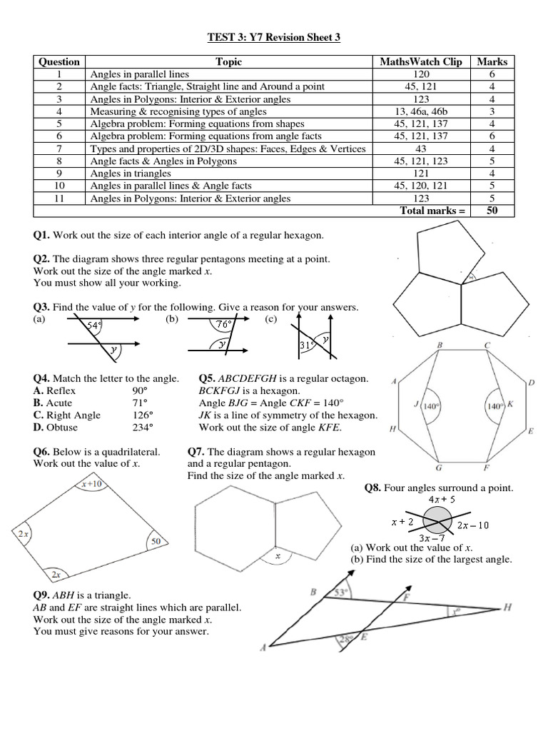 Y7 Test 3 Revision + Topic List | PDF
