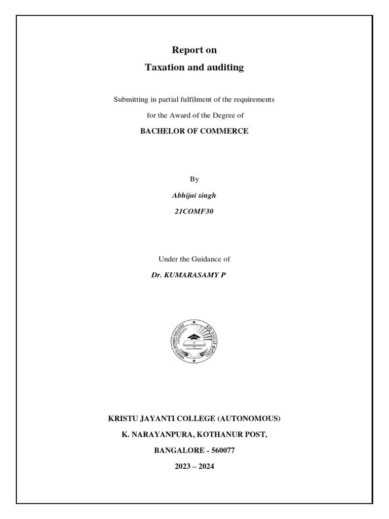 Taxation Auditing Internship Report | PDF