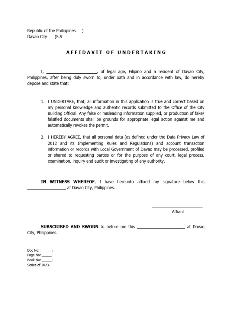 Affidavit of Undertaking - OCBO | PDF