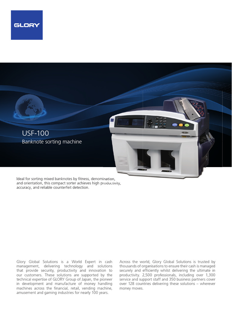 Glory USF-100 Datasheet - EN - LOW RES PDF | PDF | Banknote | Cash