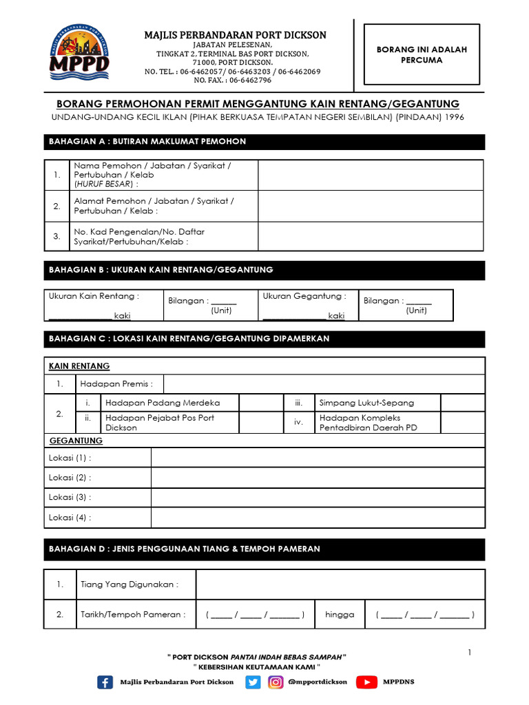 Borang Permohonan Permit Menggantung Kain Rentanggegantung | PDF