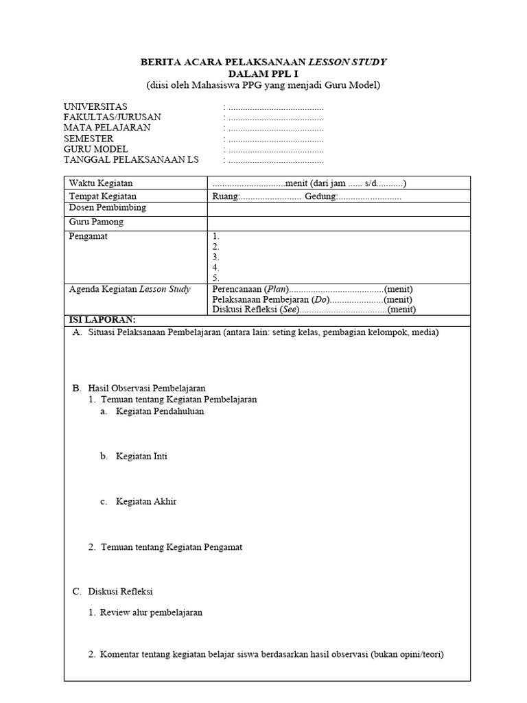 Berita Acara Pelaksanaan Lesson Study Dalam PPG | PDF