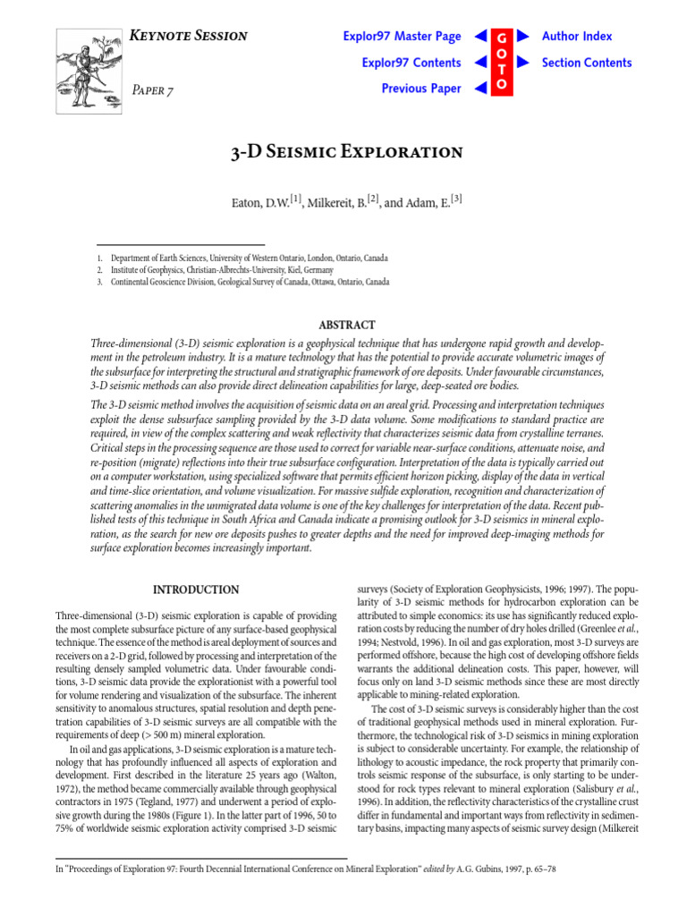 3-D Seismic Exploration: Keynote Session | PDF | Reflection Seismology | Reflection (Physics)