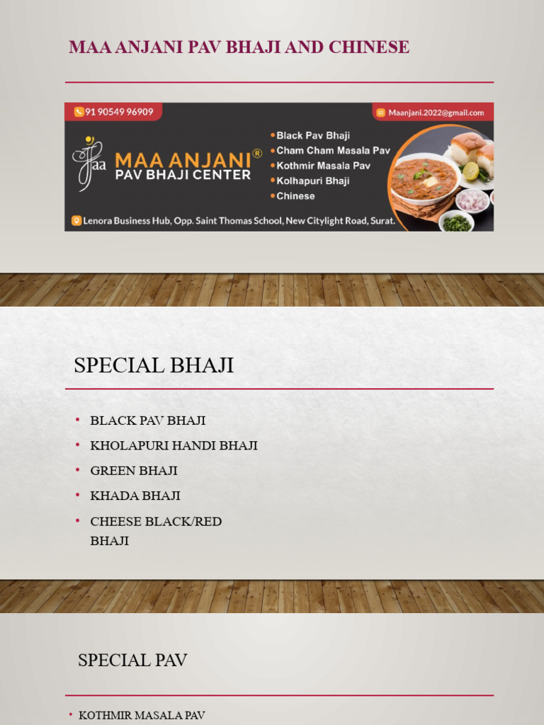 Maa Anjani Pav Bhaji and Chinese | PDF