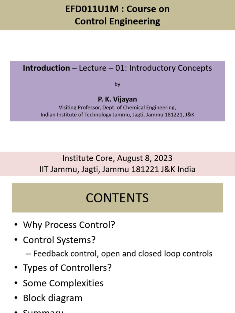 L-01 Introductory Concepts | PDF | Control Theory | Feedback
