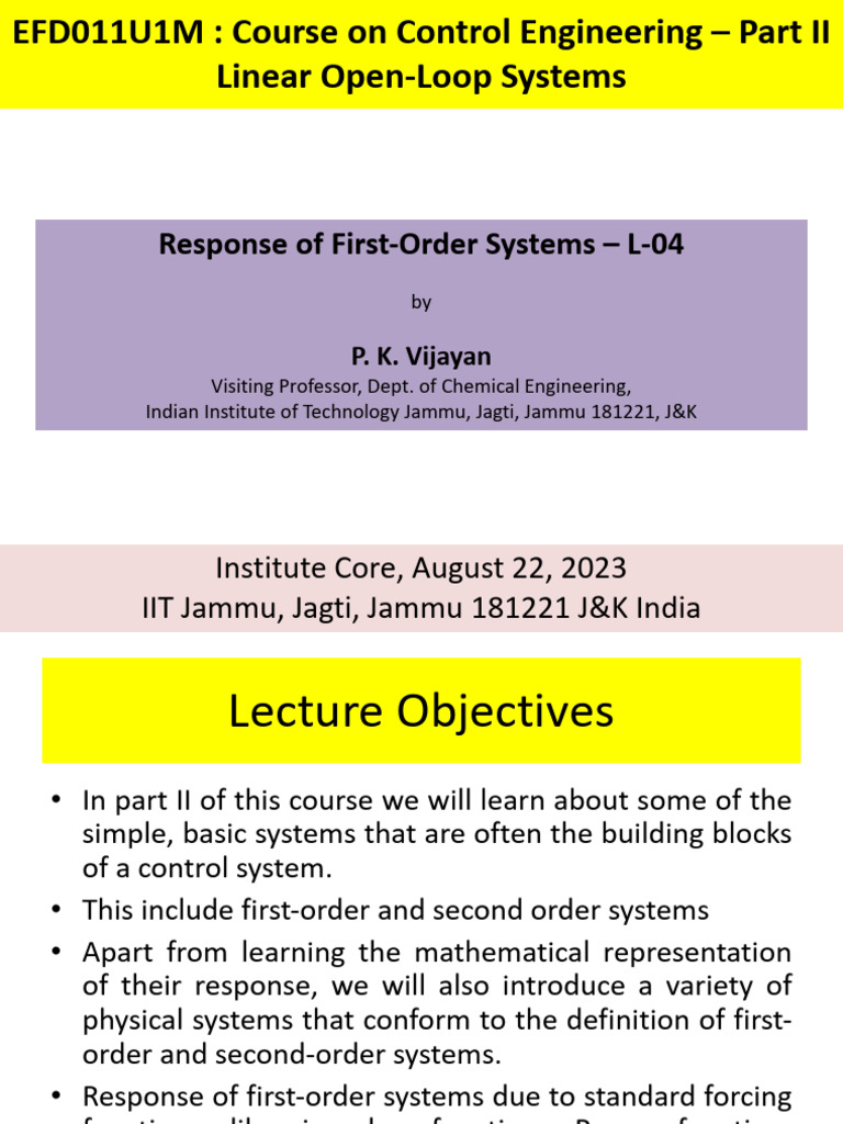 Response of First-Order Systems - L-04: Institute Core, August 22, 2023 ...