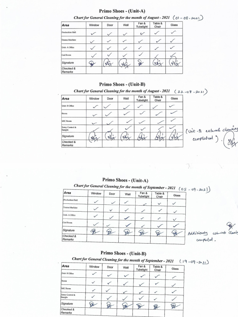 Cleaning Chart | PDF