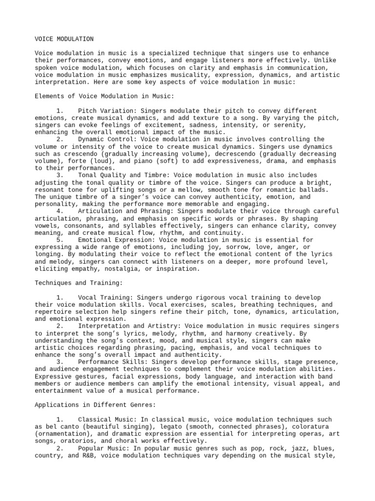 Voice Modulation | PDF | Singing | Larynx