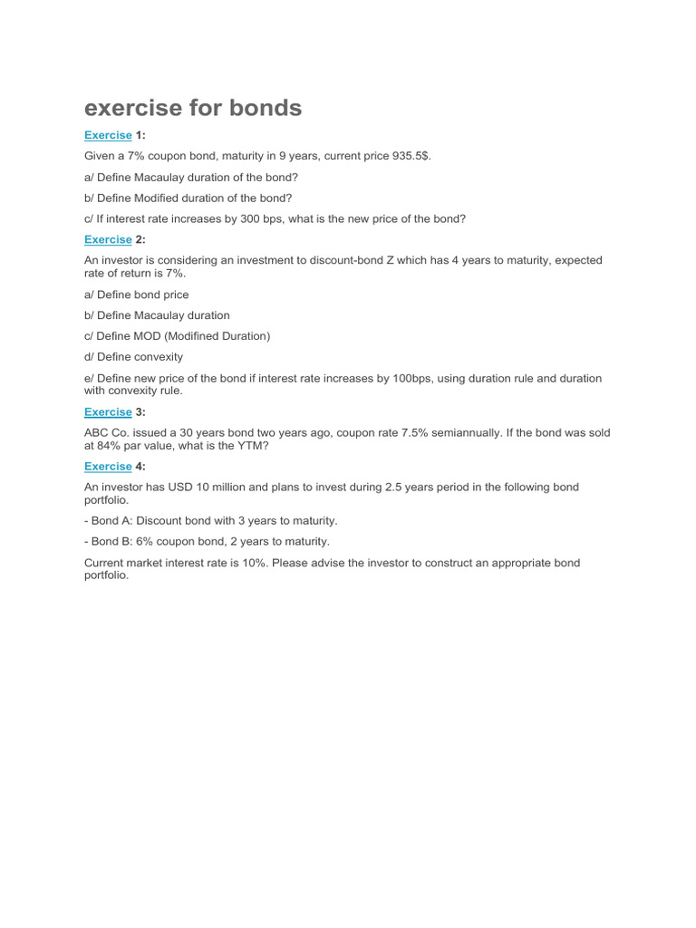 Exercise For Bonds | PDF