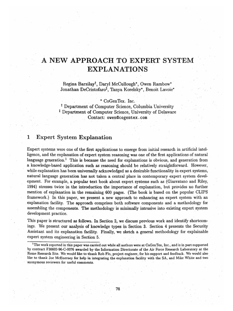 A New Approach To Expert Systems Explanations | PDF
