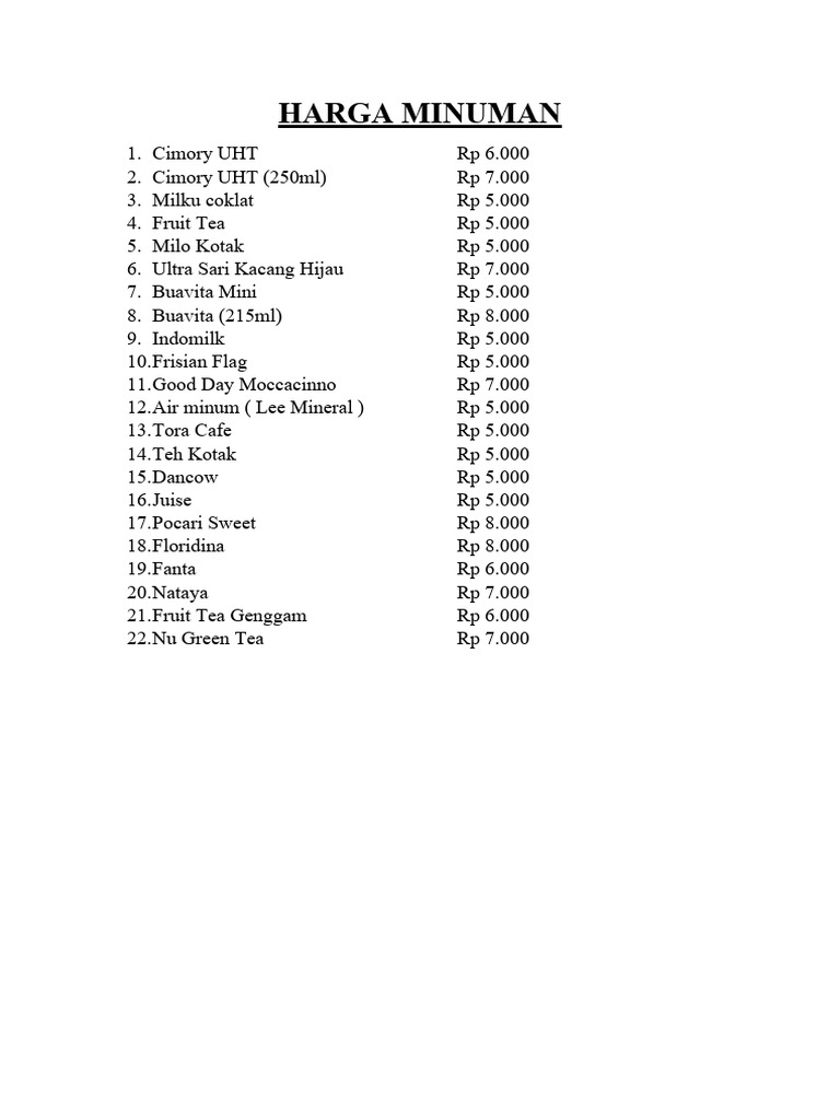 Harga Minuman Klinik | PDF