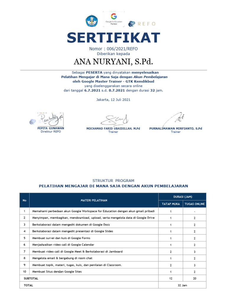 Sertifikat Pelatihan Mengajar Di Mana Saja Ari Version | PDF | Seni