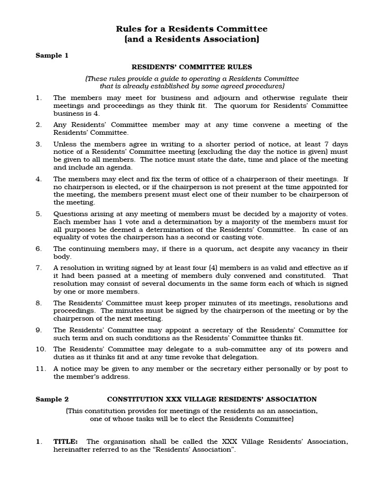 Rules For A Residents Committee and A Residents Association Website ...