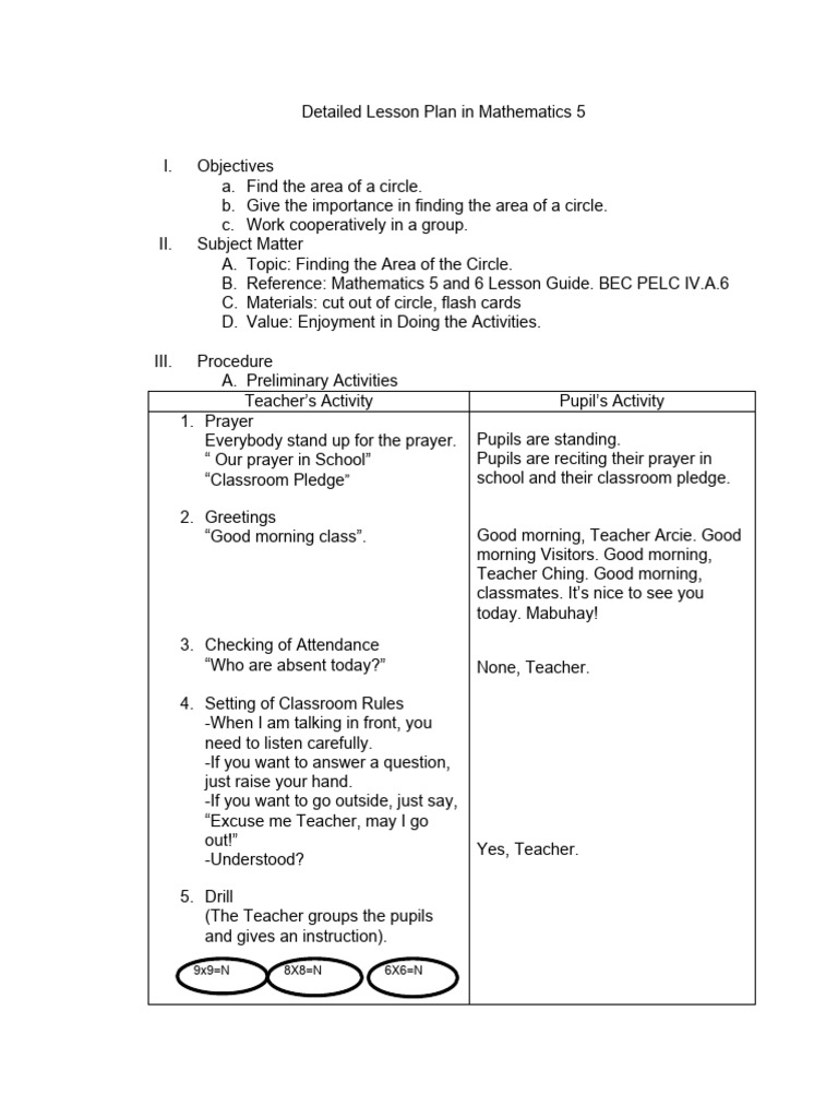 Math Lesson Plan | PDF