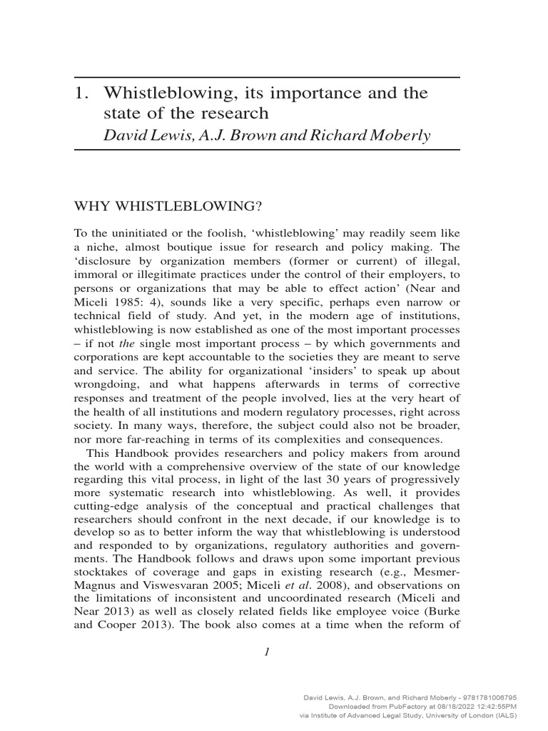 Whistleblowing Research and Policy Insights | PDF | Whistleblower