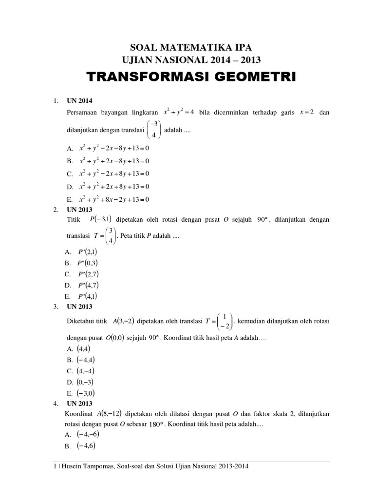 Soal Transformasi Geometri | PDF | Metode & Bahan Ajar