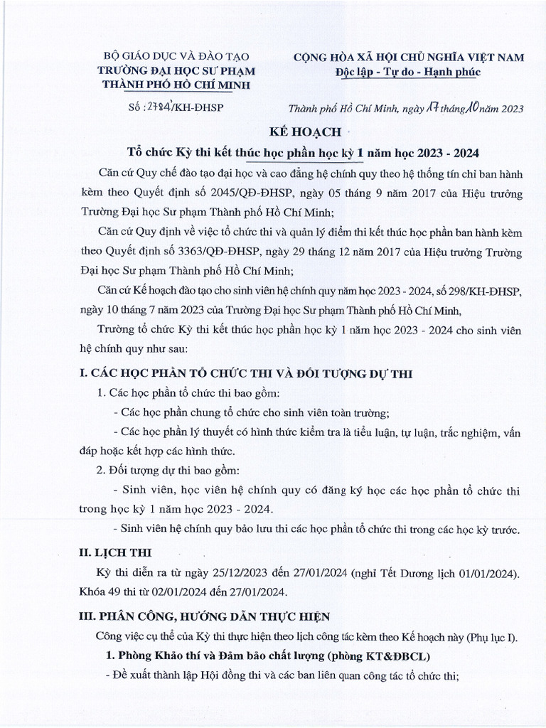 2784-KH Thi HK1 2023-2024 | PDF