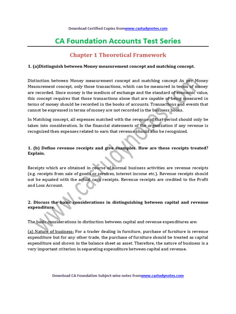 CA Foundation Accounts: Chapter 1 Notes | PDF | Expense | Revenue