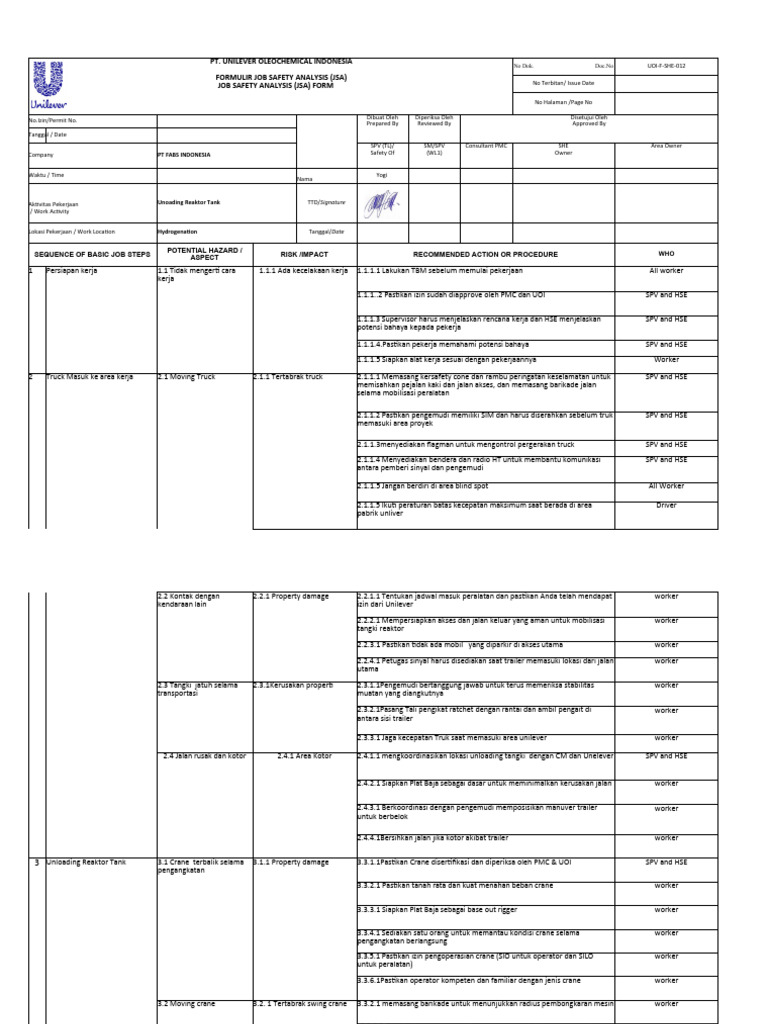 Jsa - Unloading Reaktor Tank Hydrogenation | PDF