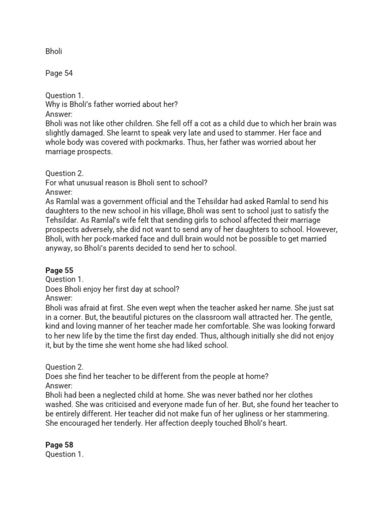 Bholi Question Answers | PDF