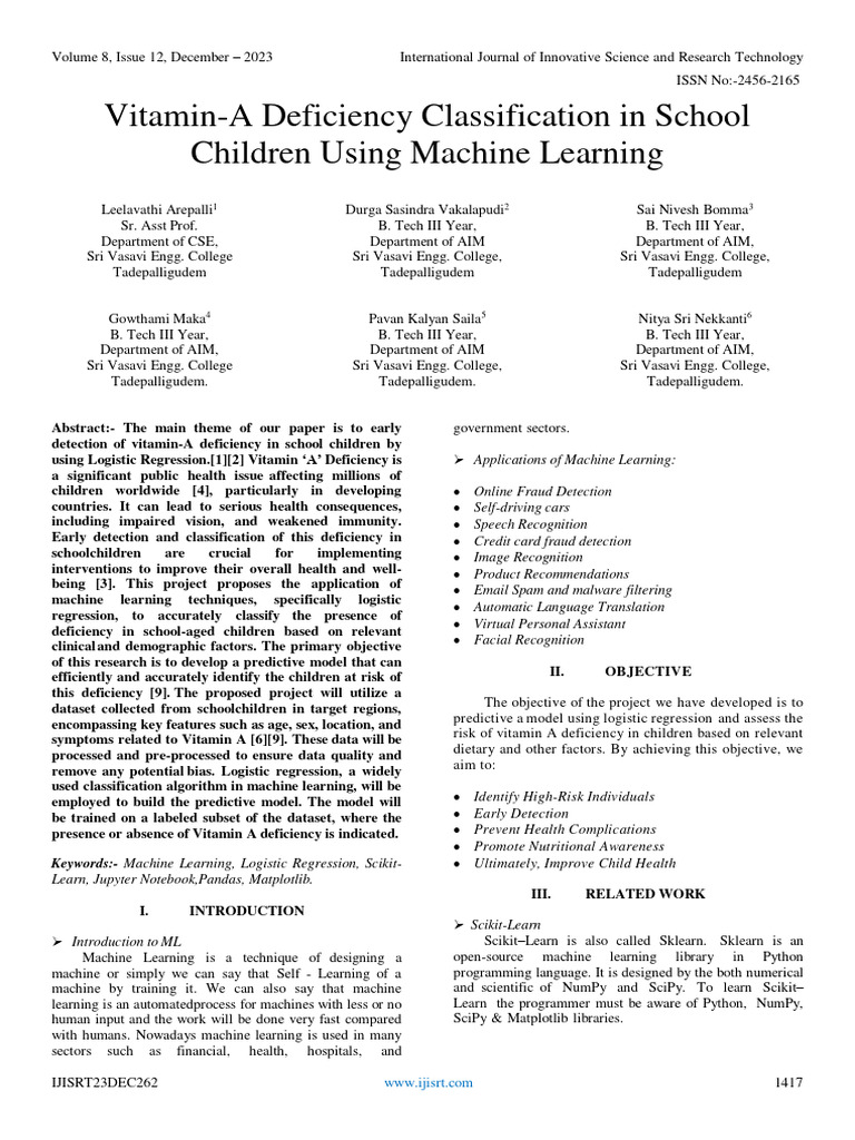Vitamin-A Deficiency Classification in School Children Using Machine ...