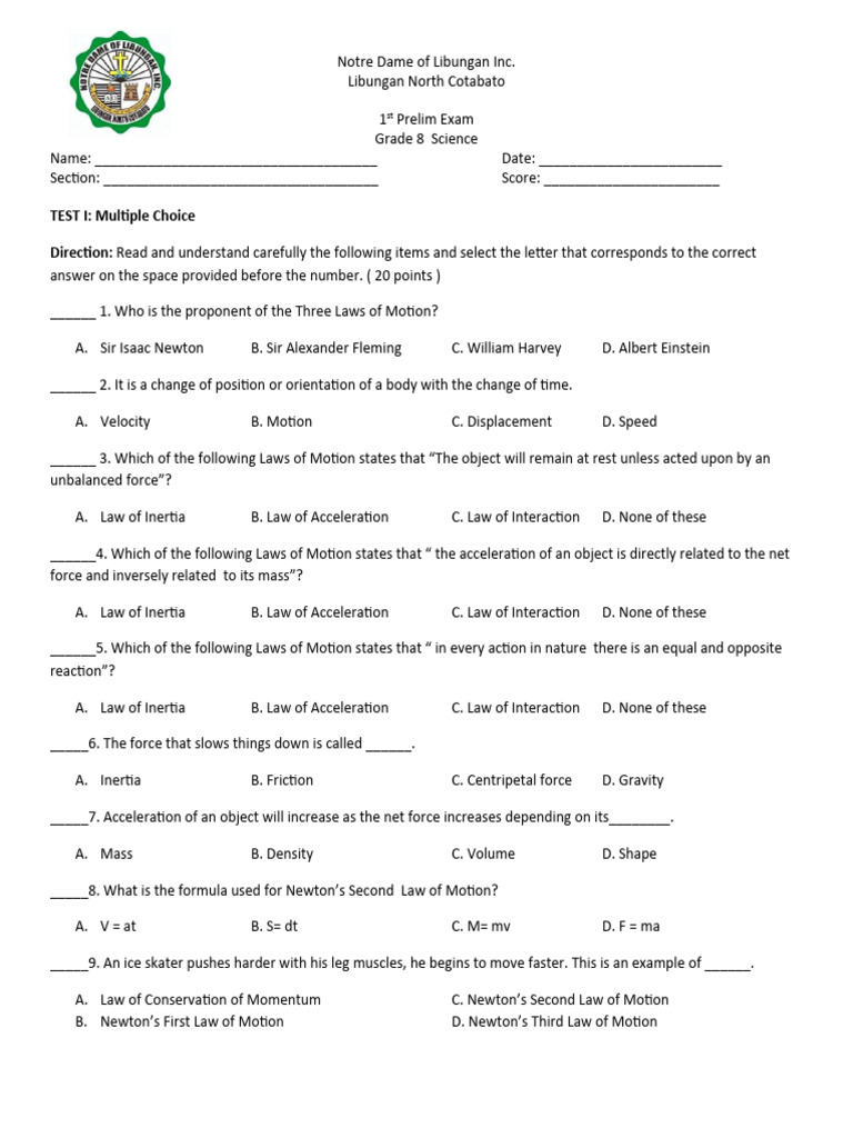 G8 - Prelim Exam | PDF